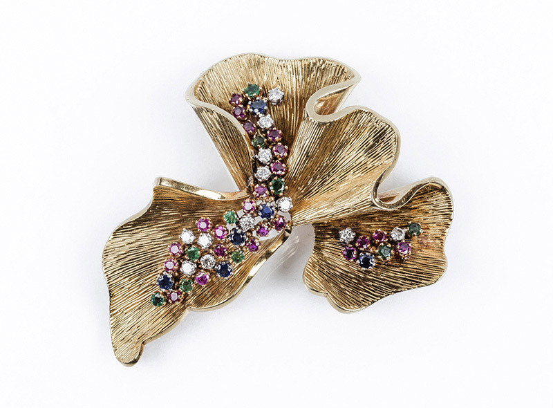 Elegante broche-alfiler vintage de alta joyería, en sólida montura de ...